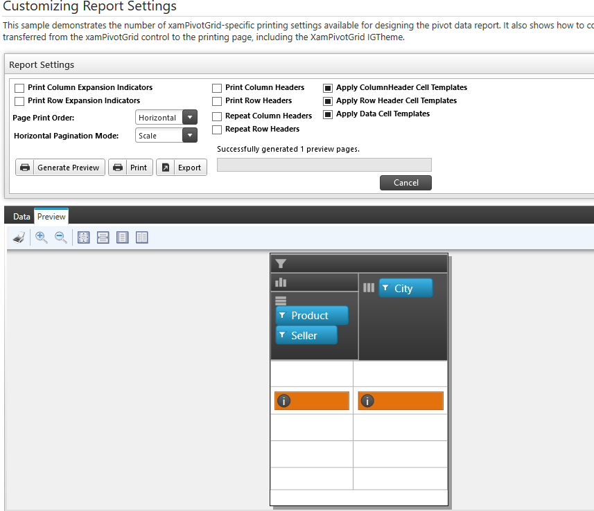 Xampivotgrid Print Fills Entire Report Section Infragistics Forums